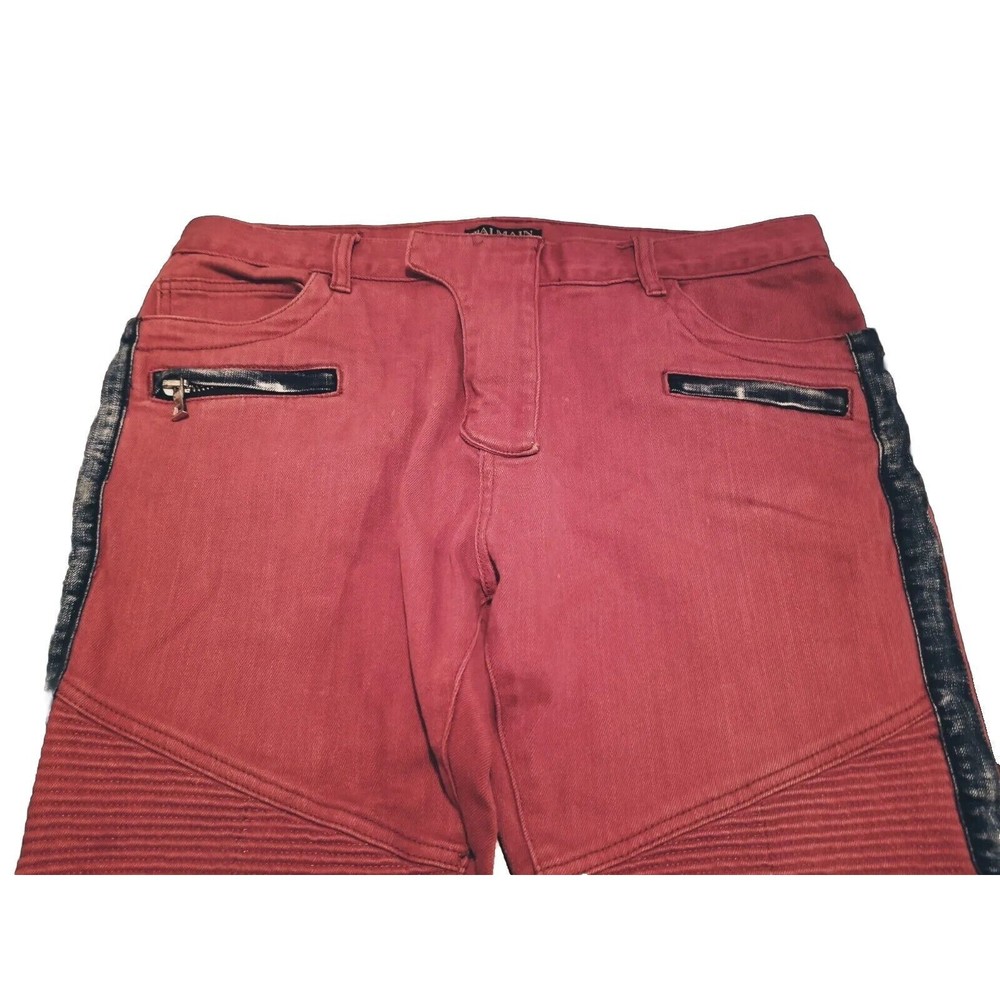 Balmain Jeans Men Size 36 Red Denim Moto Paris Zipper… - Gem
